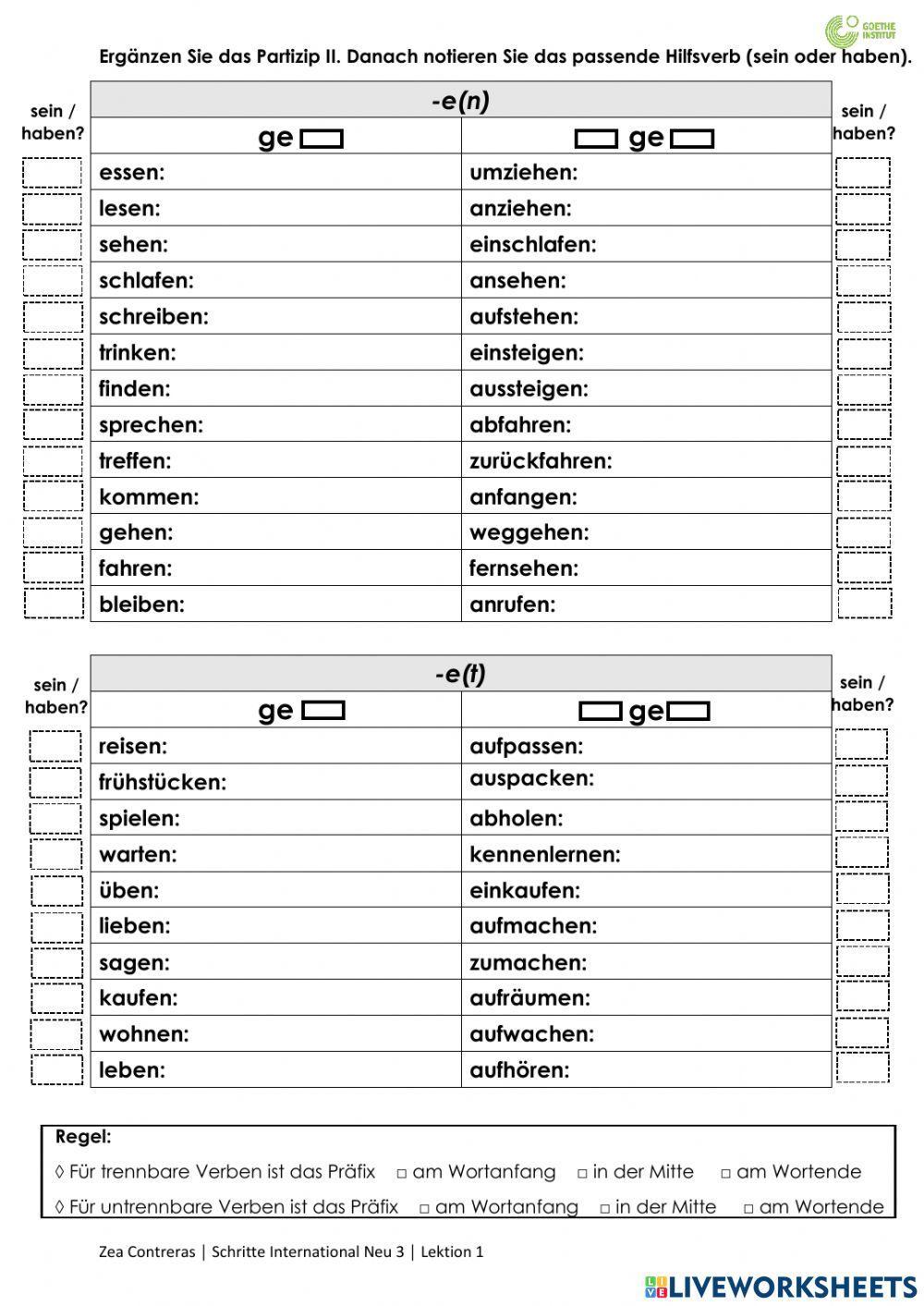 A2 - Partizip II | Free Interactive Worksheets | 7009925