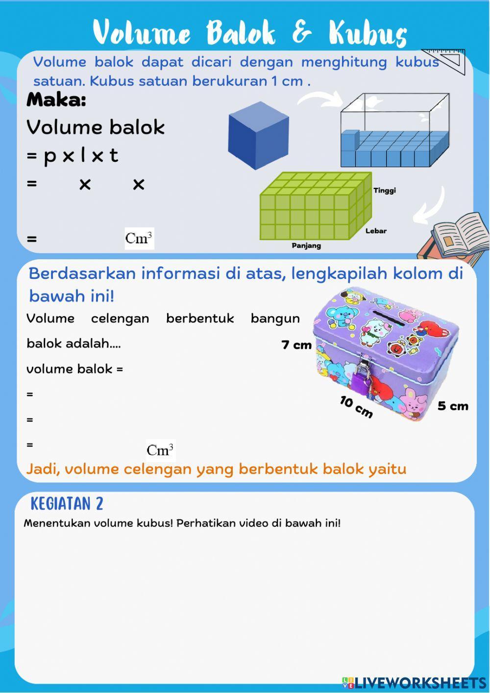 Volume Bangun Kubus dan Balok worksheet | Live Worksheets