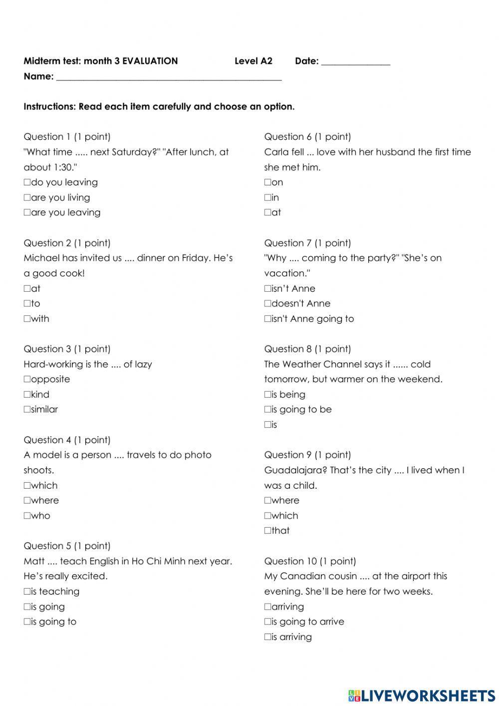 Test Be going to + present cont + relative pronouns worksheet | Live ...
