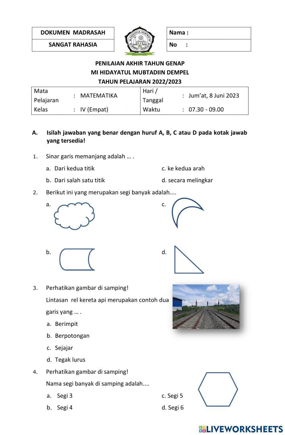 Mtk worksheet for 4 | Live Worksheets