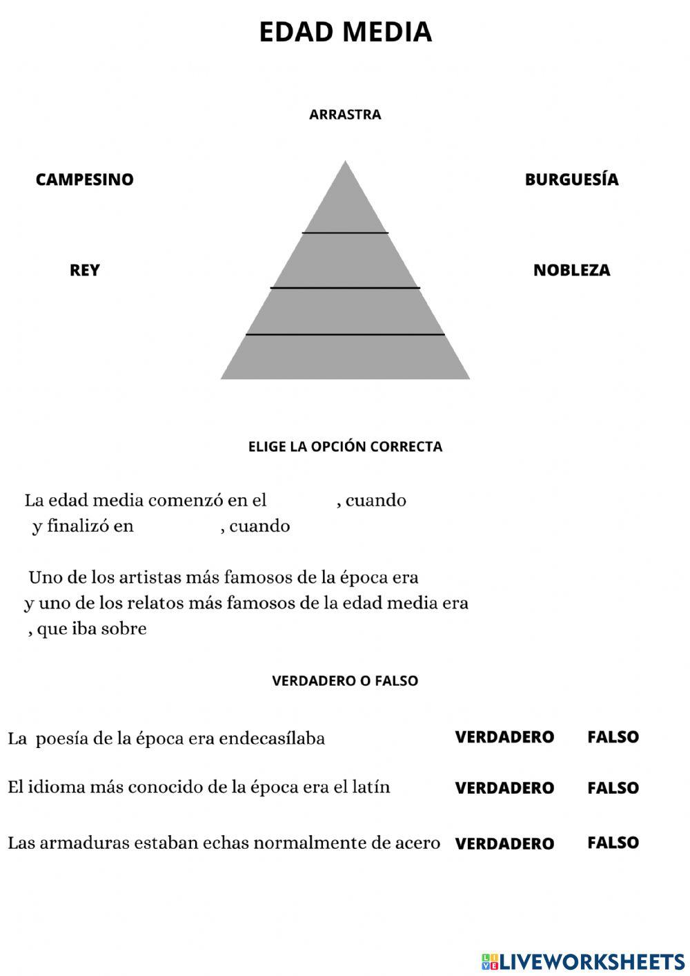 Edad media exercise for elemental | Live Worksheets