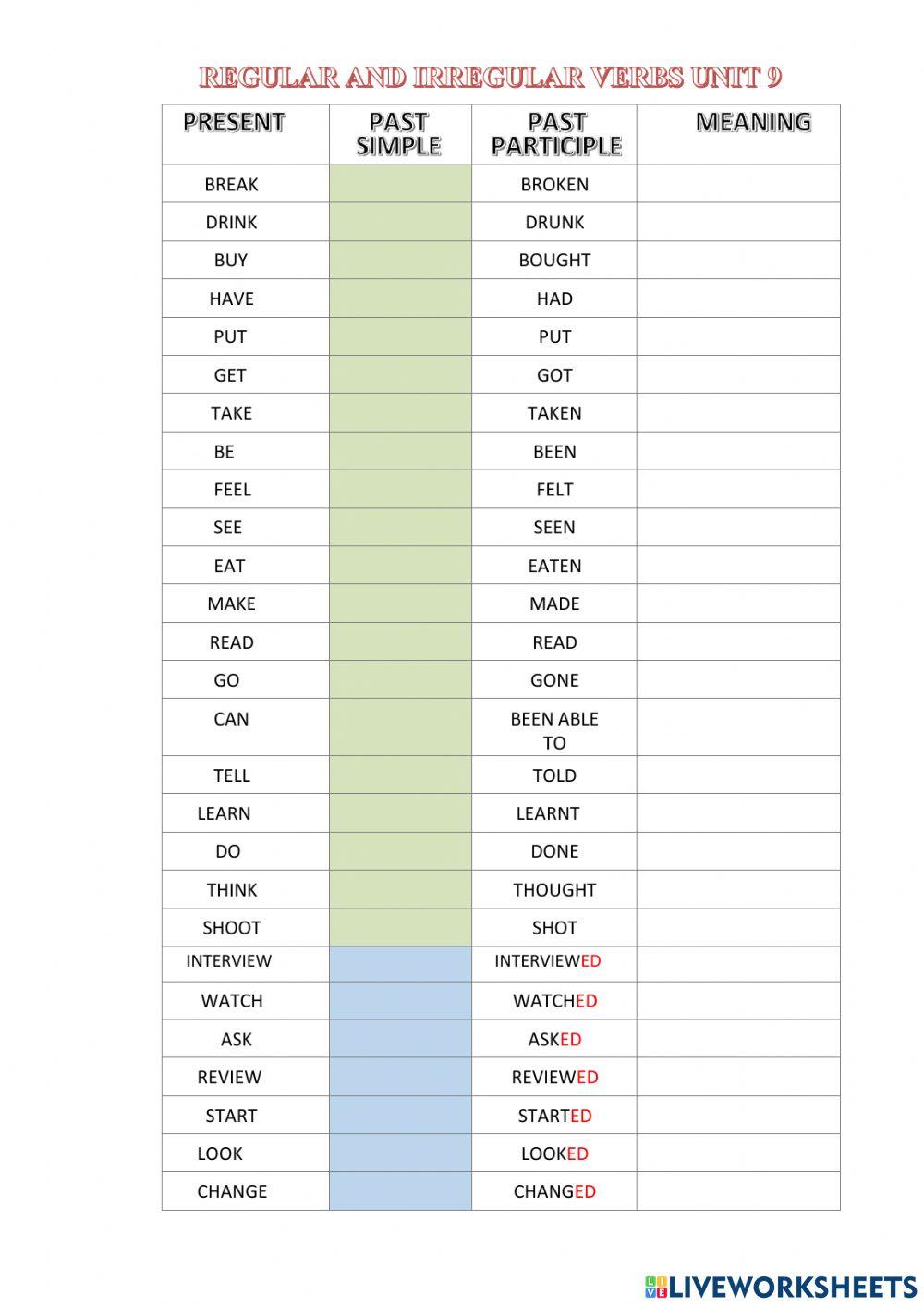 Regular and irregular verbs | IPG | Live Worksheets