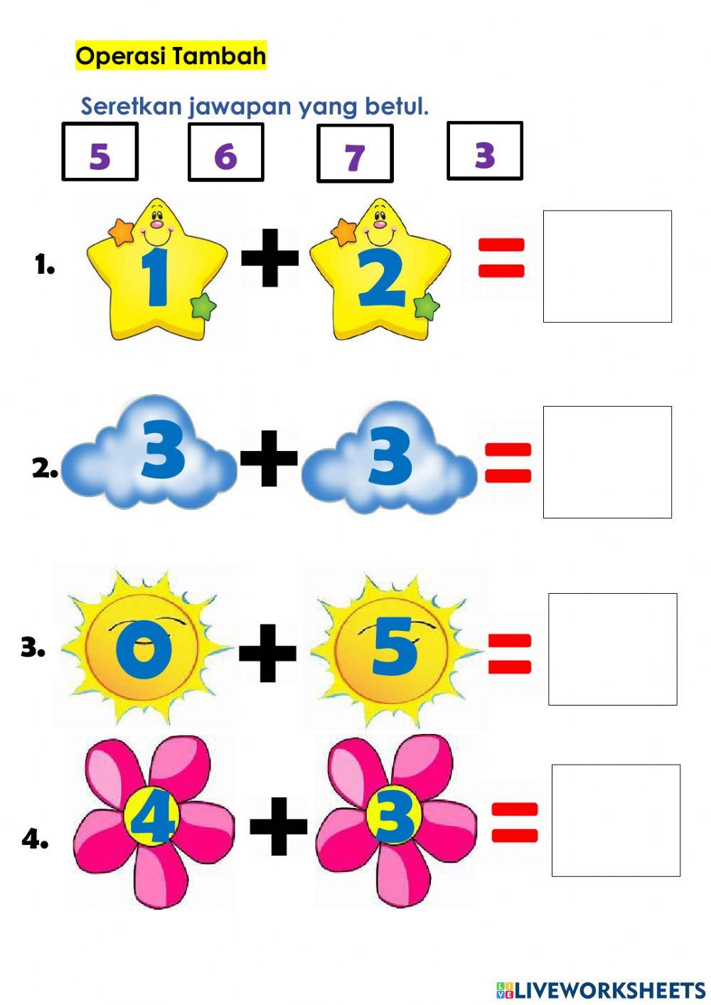 Operasi tambah online exercise for PRASEKOLAH | Live Worksheets