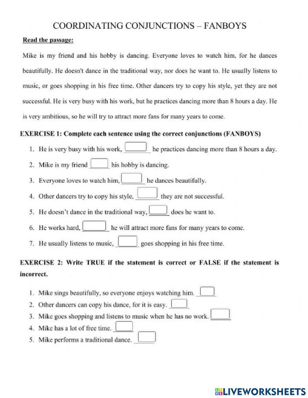 FANBOYS | Cesar Peña | Live Worksheets