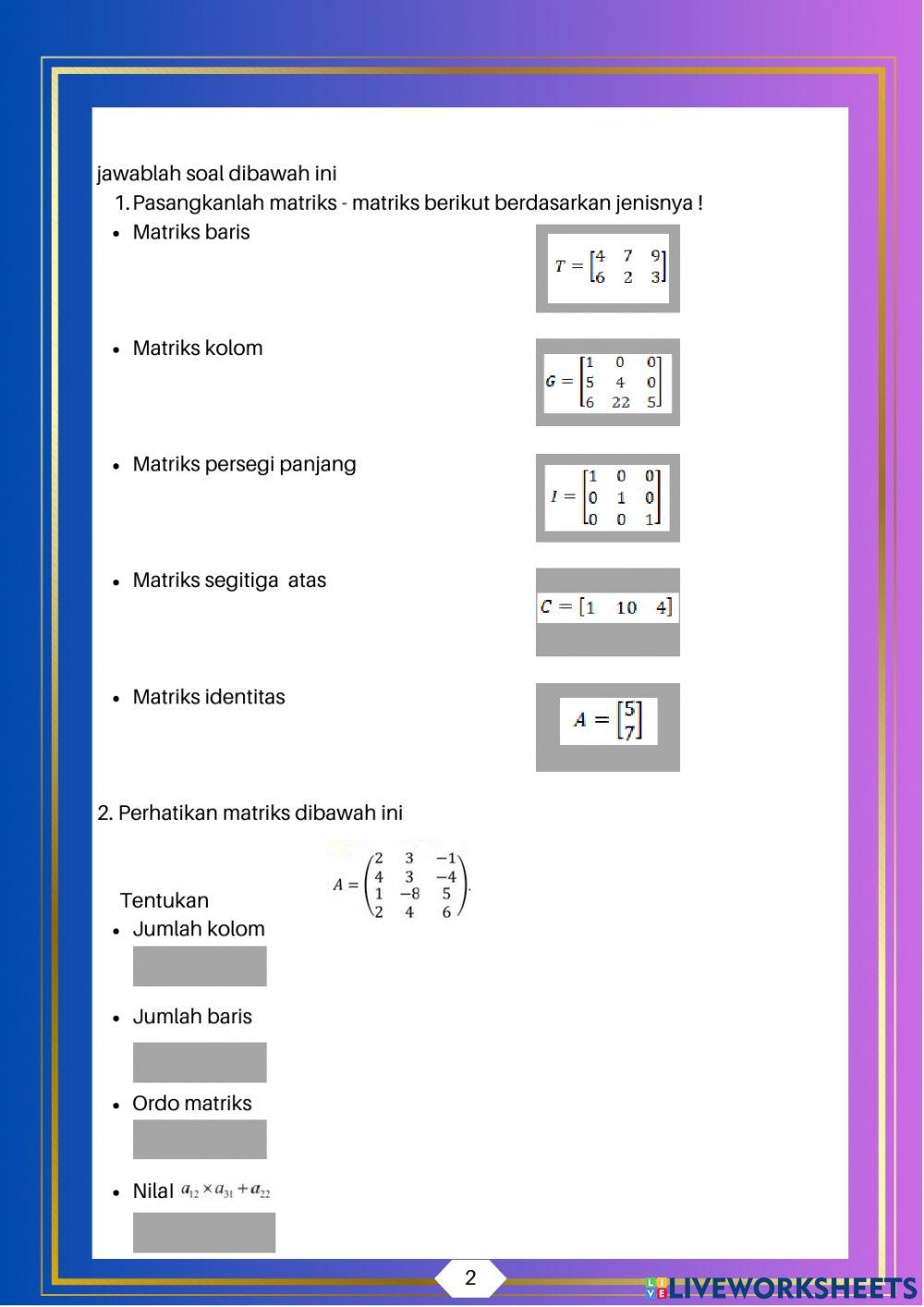 7018659 | Soal evaluasi materi matriks