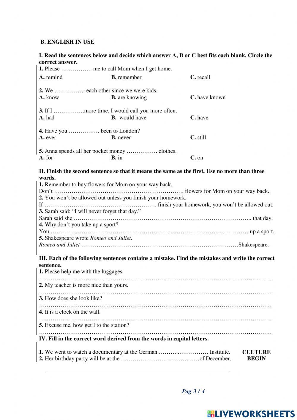 Worksheet online exercise for B1 | Live Worksheets
