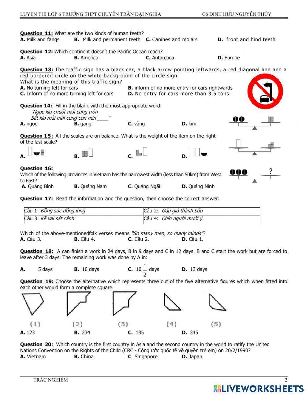 Mcq - test 43 worksheet | Live Worksheets