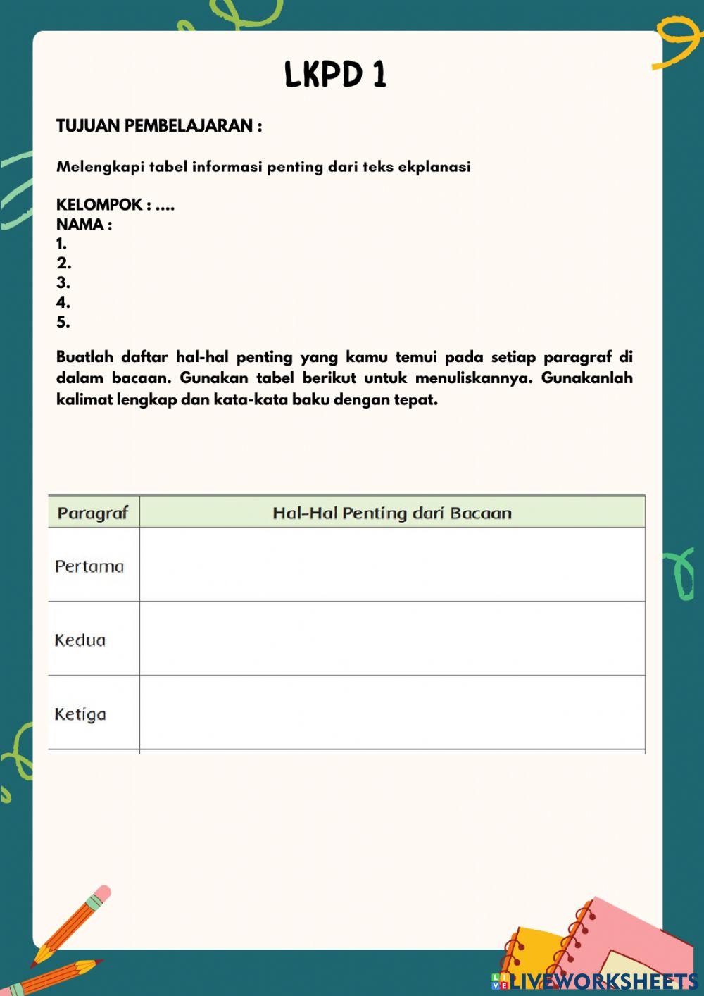 Lkpd 1 online exercise for 5 | Live Worksheets