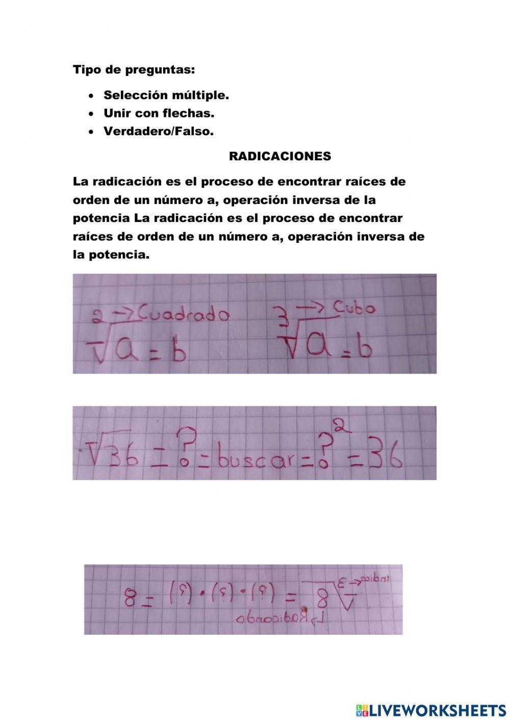 Radicaciones interactive worksheet | Live Worksheets