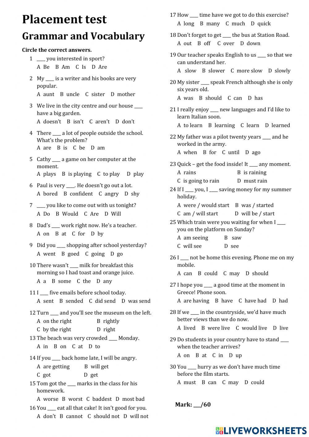 Placement test-Ali 7020791 | Berna Demirtaş | Live