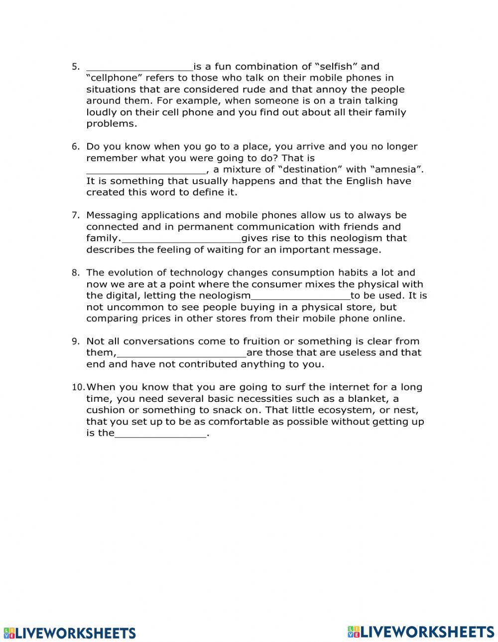 Neologisms online exercise for | Live Worksheets