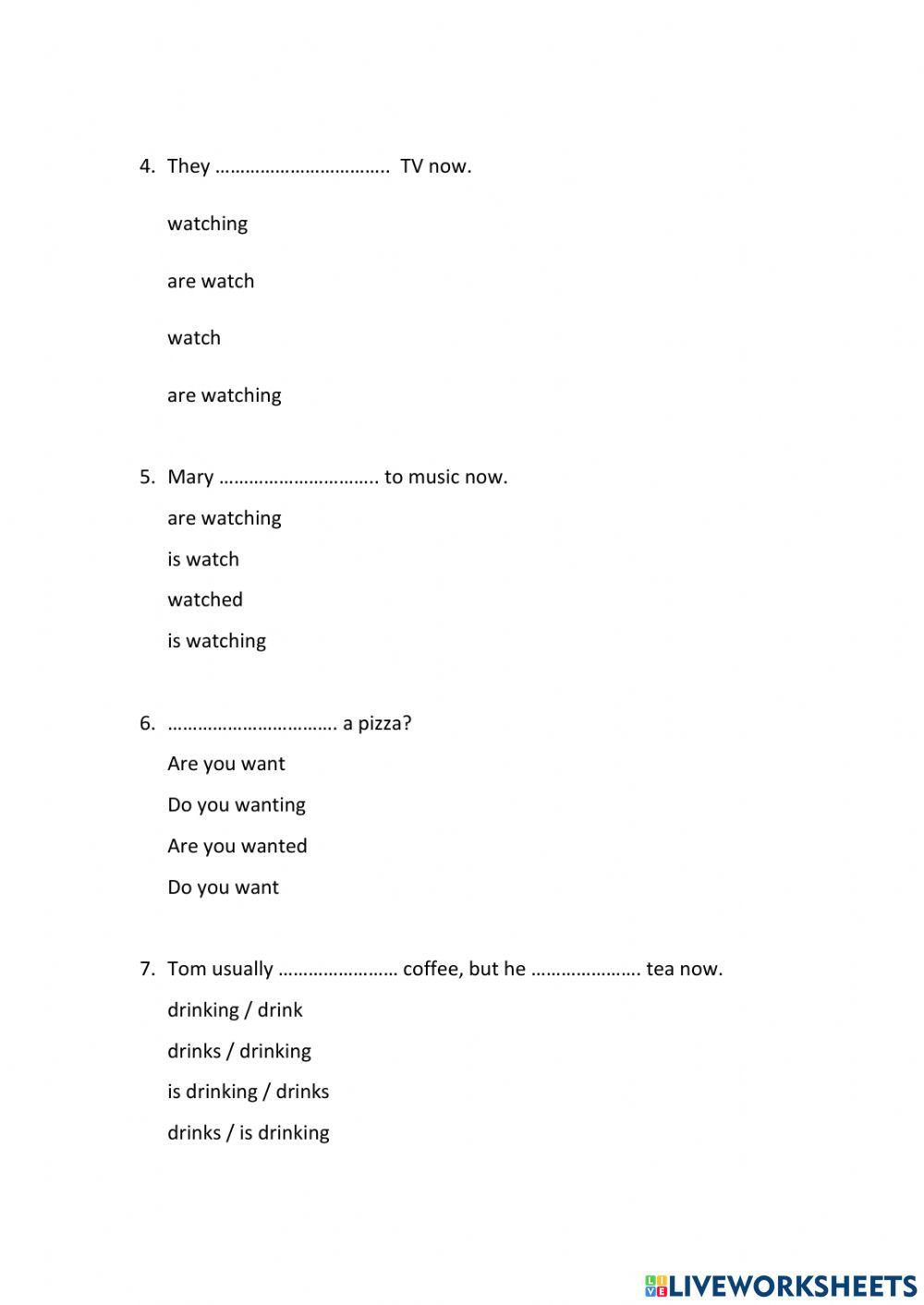 Quiz on Present simple vs present cont worksheet | Live Worksheets
