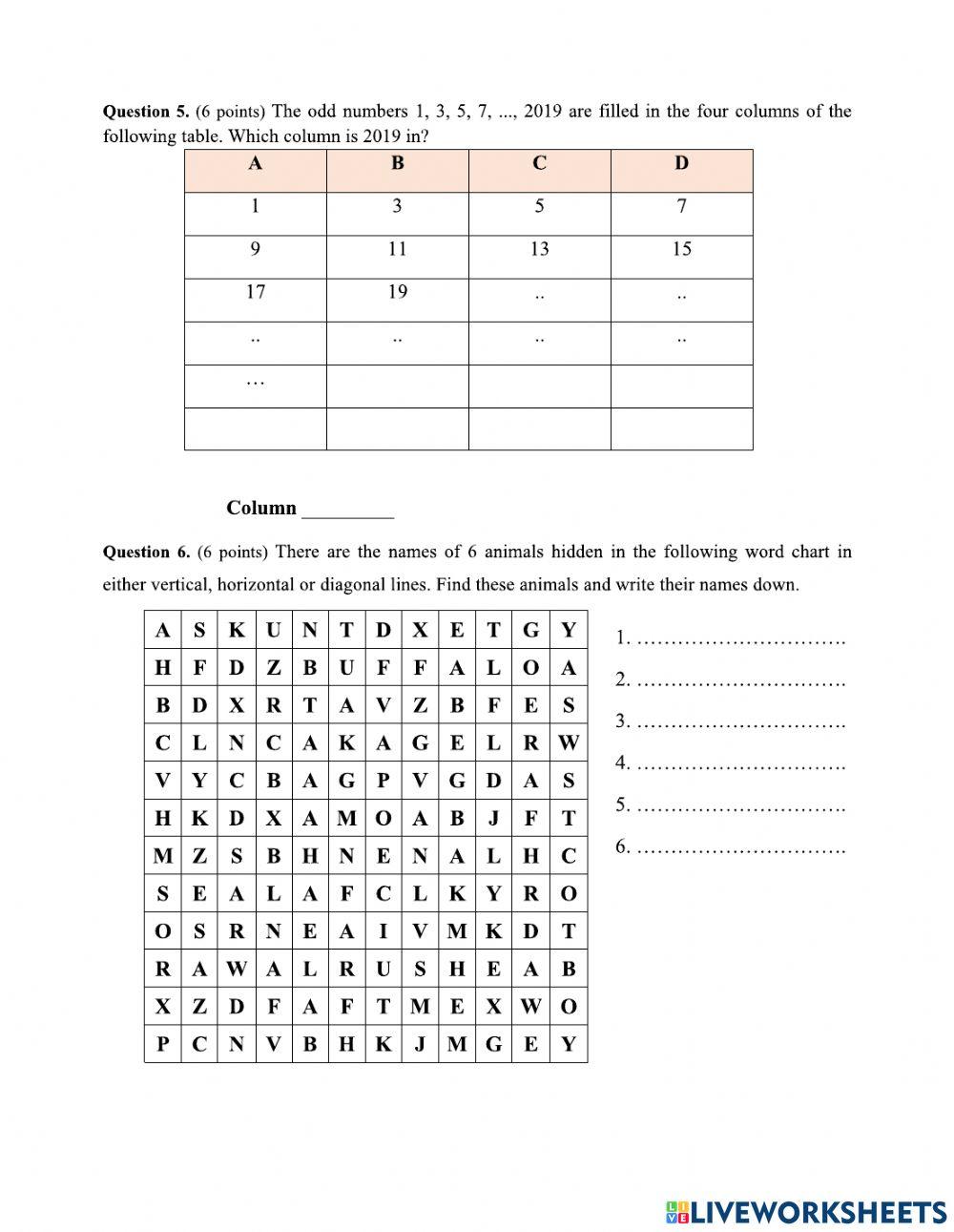 C6MaTest2019-2020 worksheet | Live Worksheets