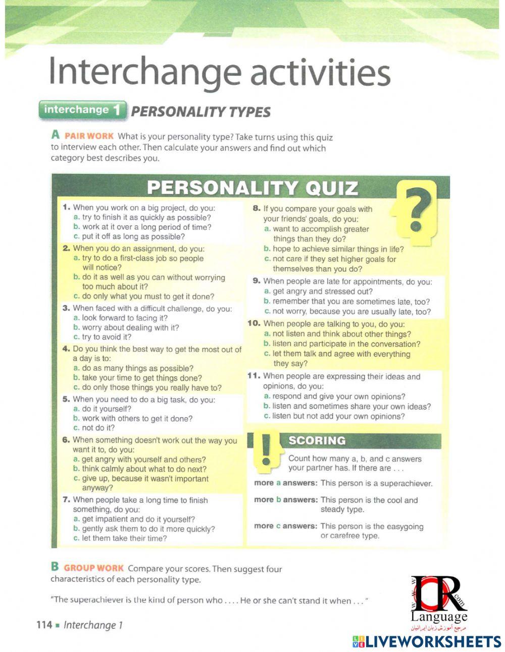 INTERCHANGE 1 Personality types worksheet | Live Worksheets