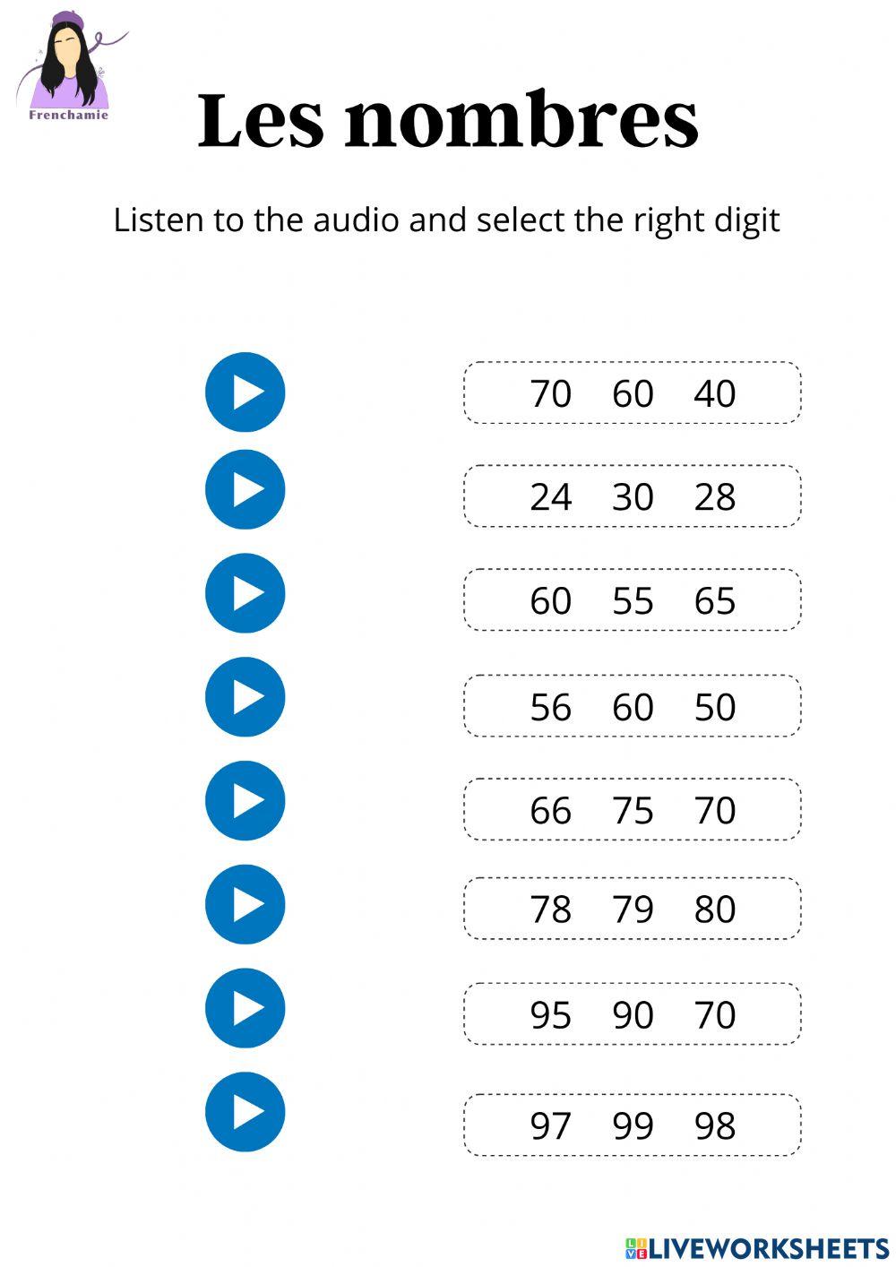 Nombres | Free Interactive Worksheets | 7079882