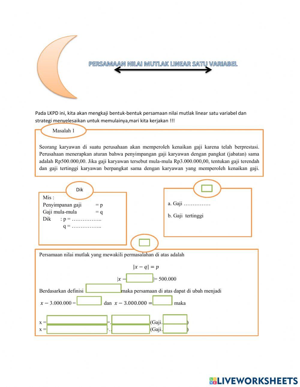 Persamaan nilai mutlak online worksheet | Live Worksheets