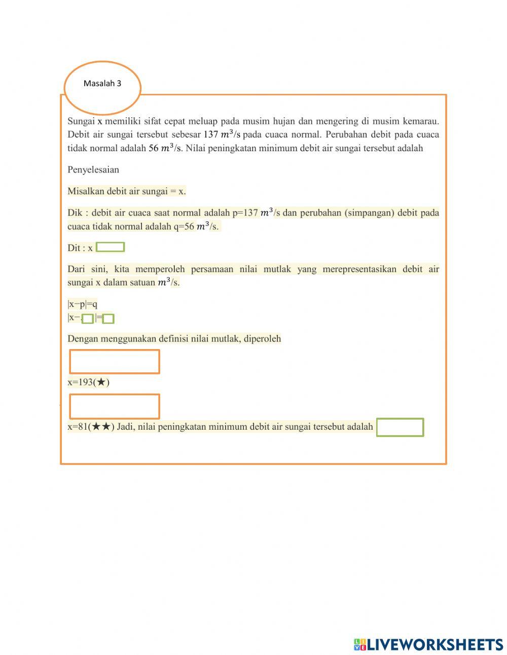 Persamaan nilai mutlak online worksheet | Live Worksheets