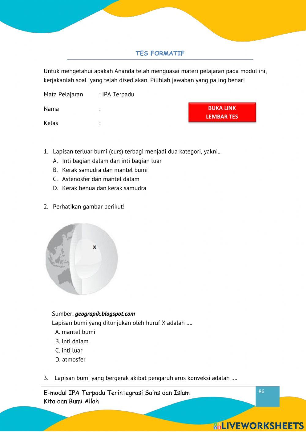 Tes formatif interactive worksheet for kelas 7 | Live Worksheets