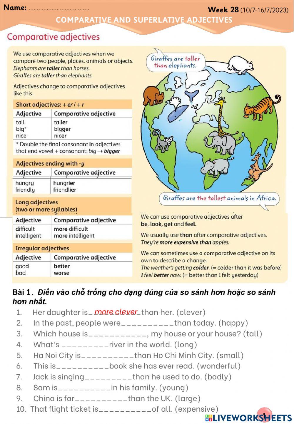 Comparatives online exercise for 5 | Live Worksheets