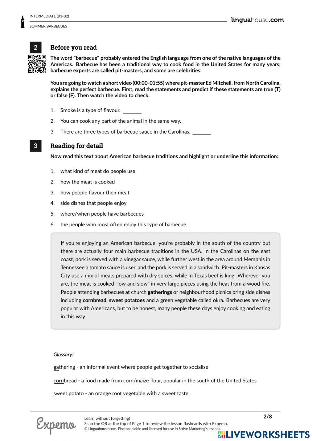 bbq online exercise for | Live Worksheets