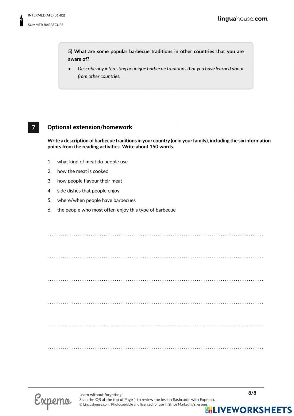 bbq online exercise for | Live Worksheets
