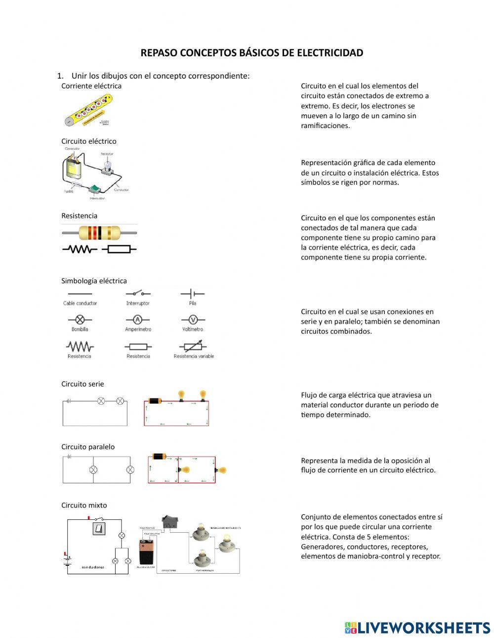 Conceptos básicos electricidad online exercise for | Live Worksheets Conceptos básicos electricidad online exercise for | Live Worksheets