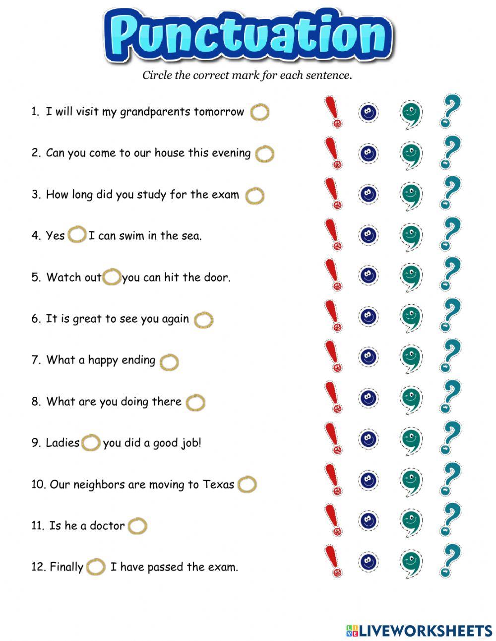 7090741 | Punctuation | nthongnhung0807 | LiveWorksheets