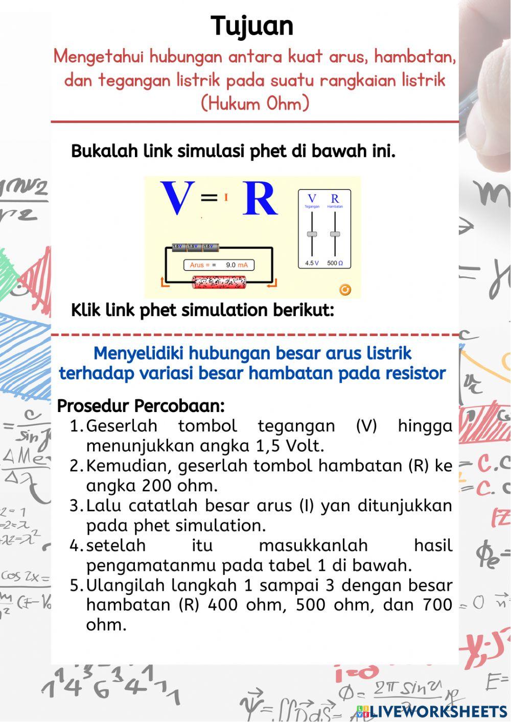 Lkpd hukum ohm | Free Interactive Worksheets | 7091097