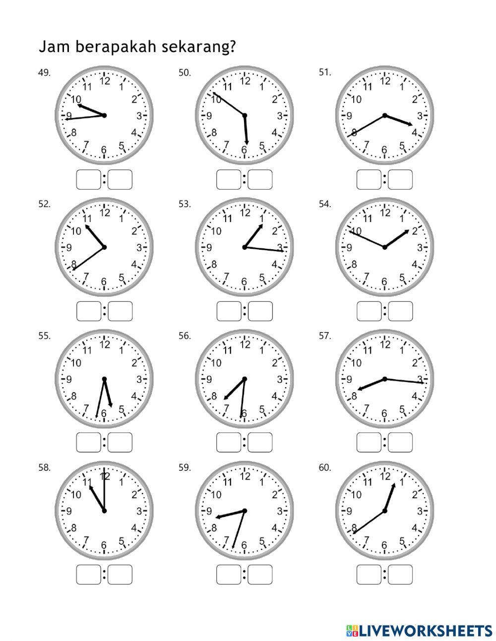 Jam per menit - 5 worksheet | Live Worksheets