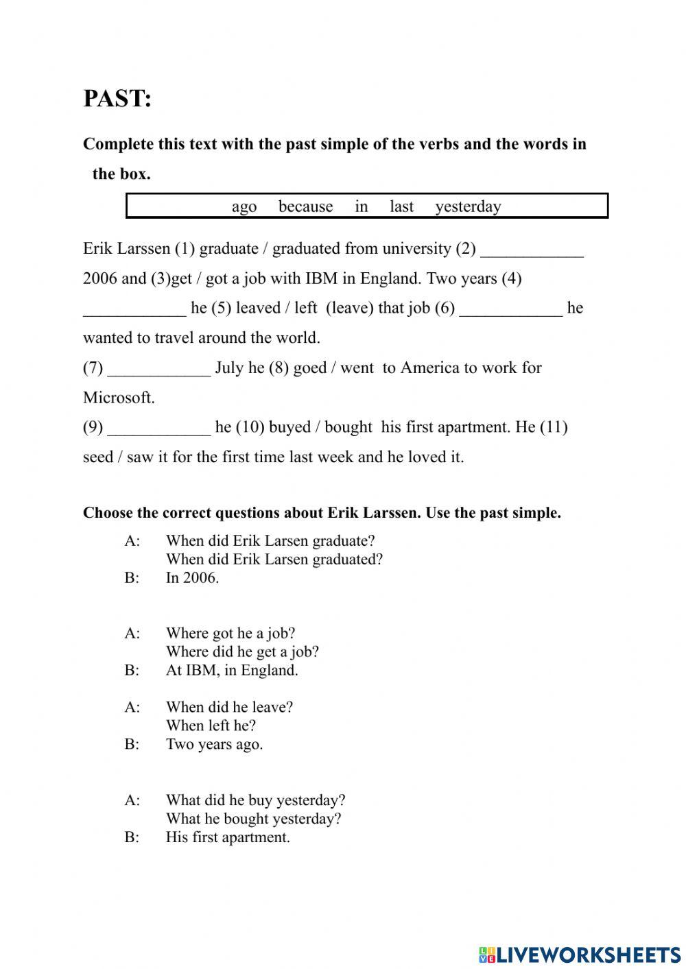 Future and Past Revision online exercise for | Live Worksheets