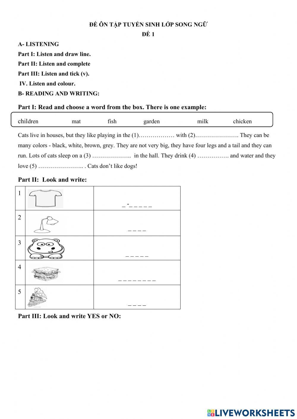 K4-đề ôn 1 worksheet | Live Worksheets