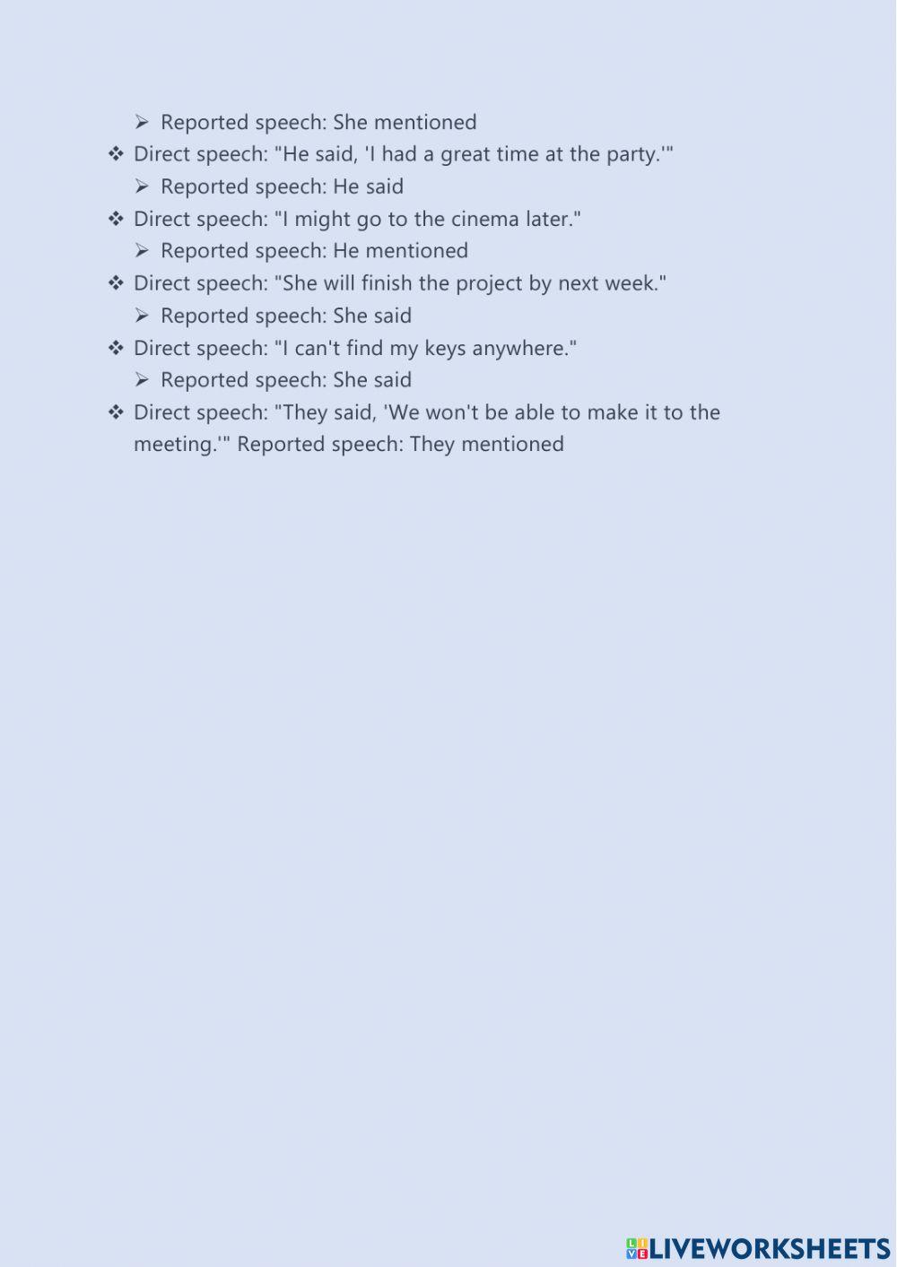 Reported Speech… | Free Interactive Worksheets | 7091572