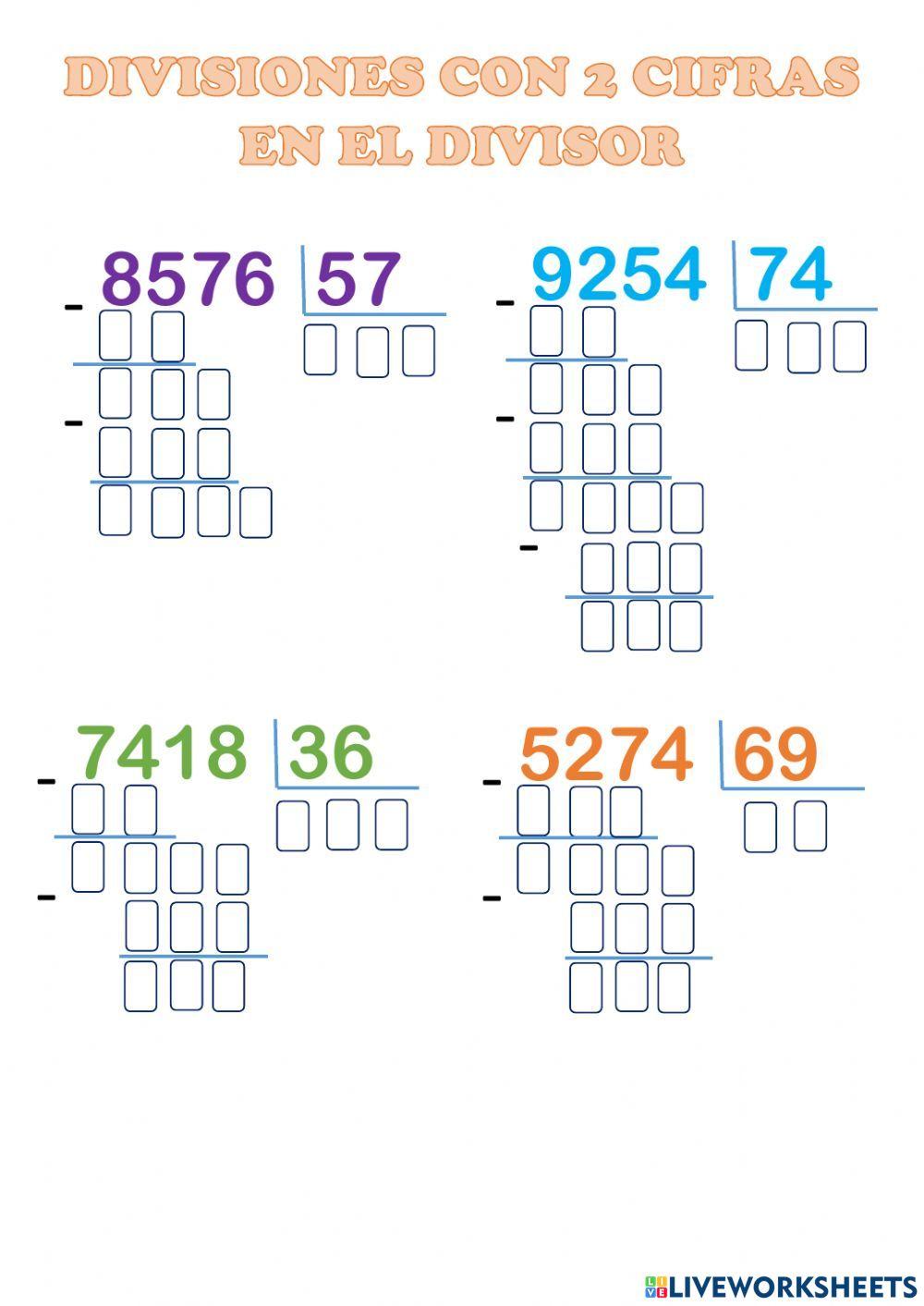 División con dos cifras interactive worksheet | Live Worksheets