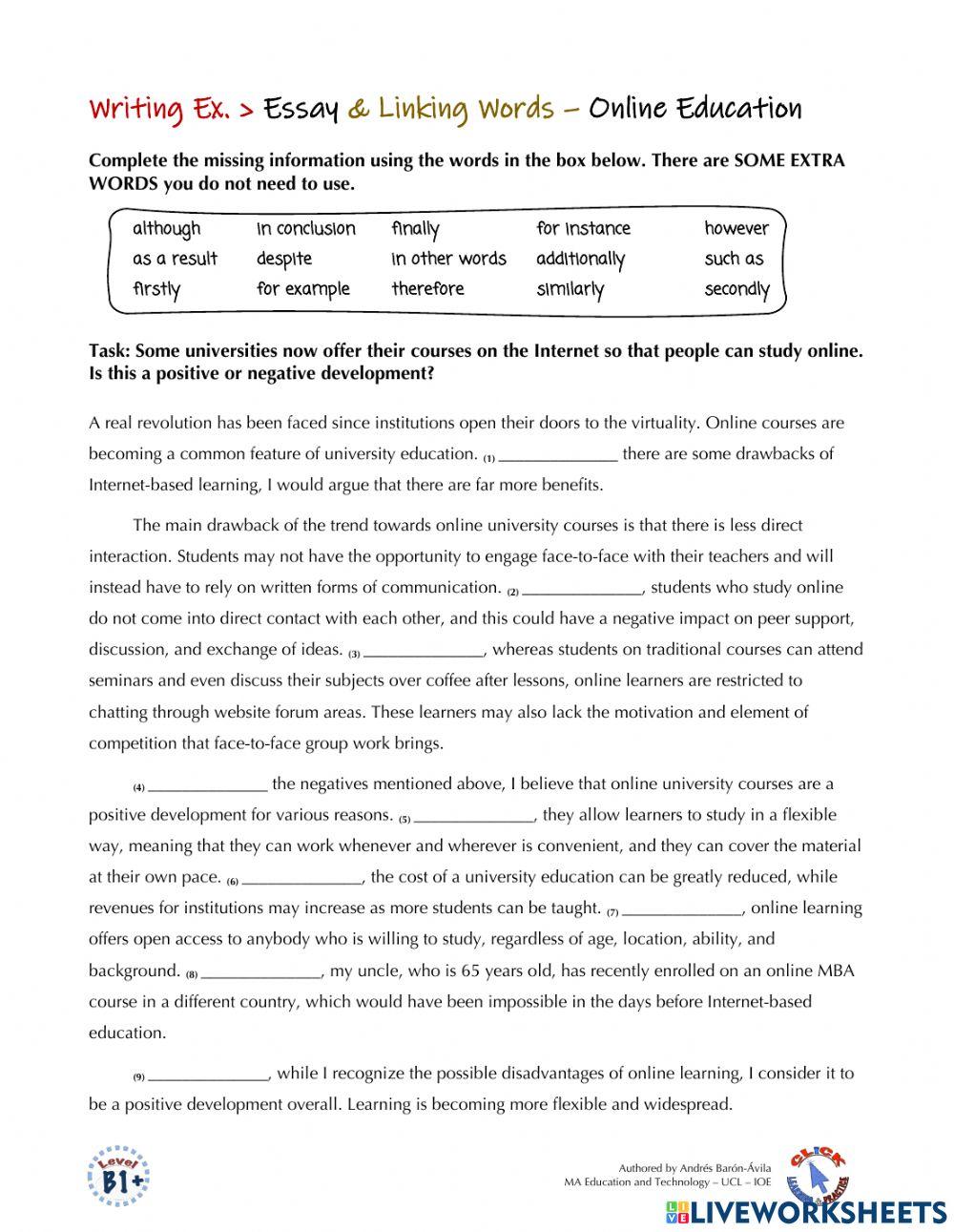 Essay and Linki… | Free Interactive Worksheets | 7092024