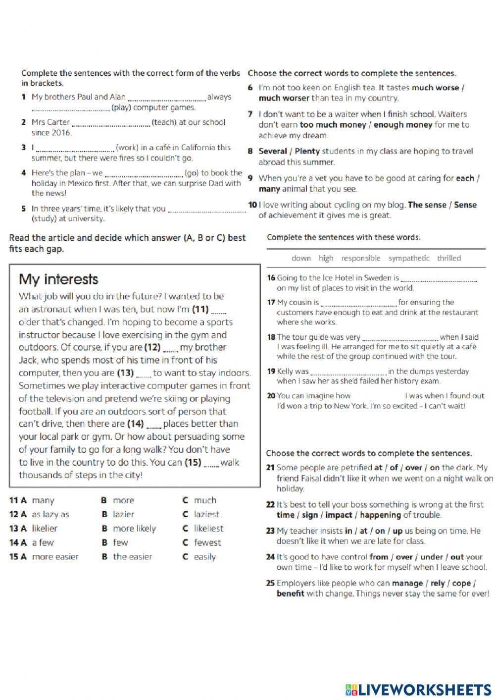 B2 midterm exam worksheet | Live Worksheets