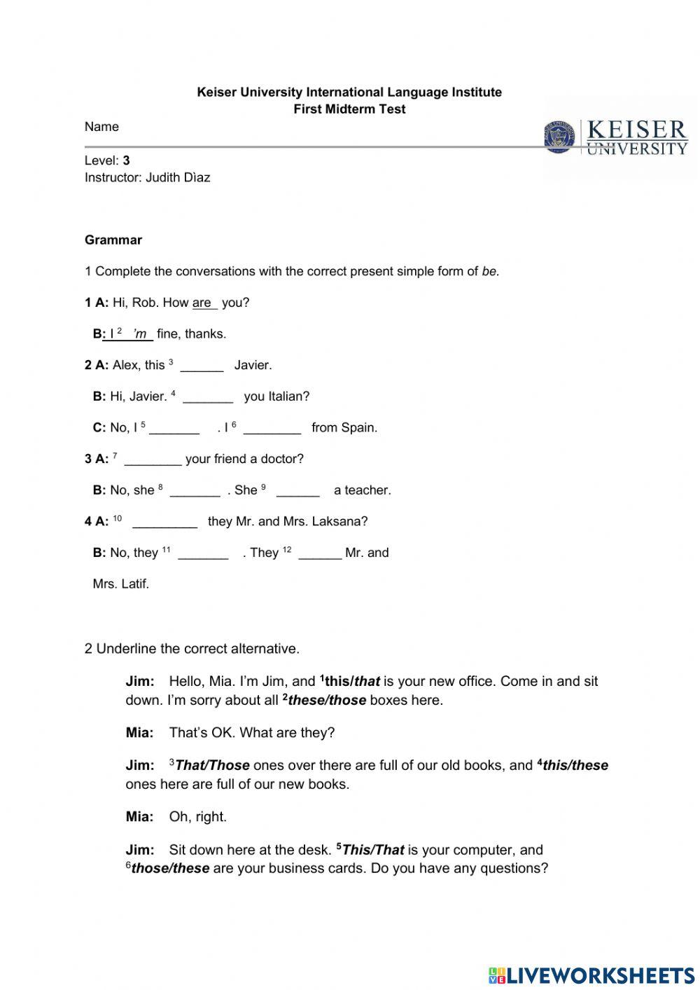 Level 3 Midterm worksheet | Live Worksheets
