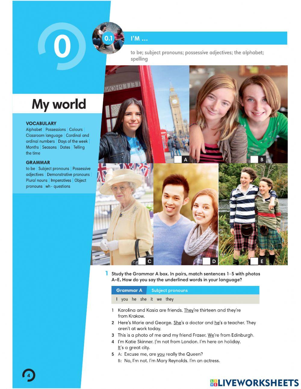 E6DCV U0 (TB) MY WORLD worksheet | Live Worksheets