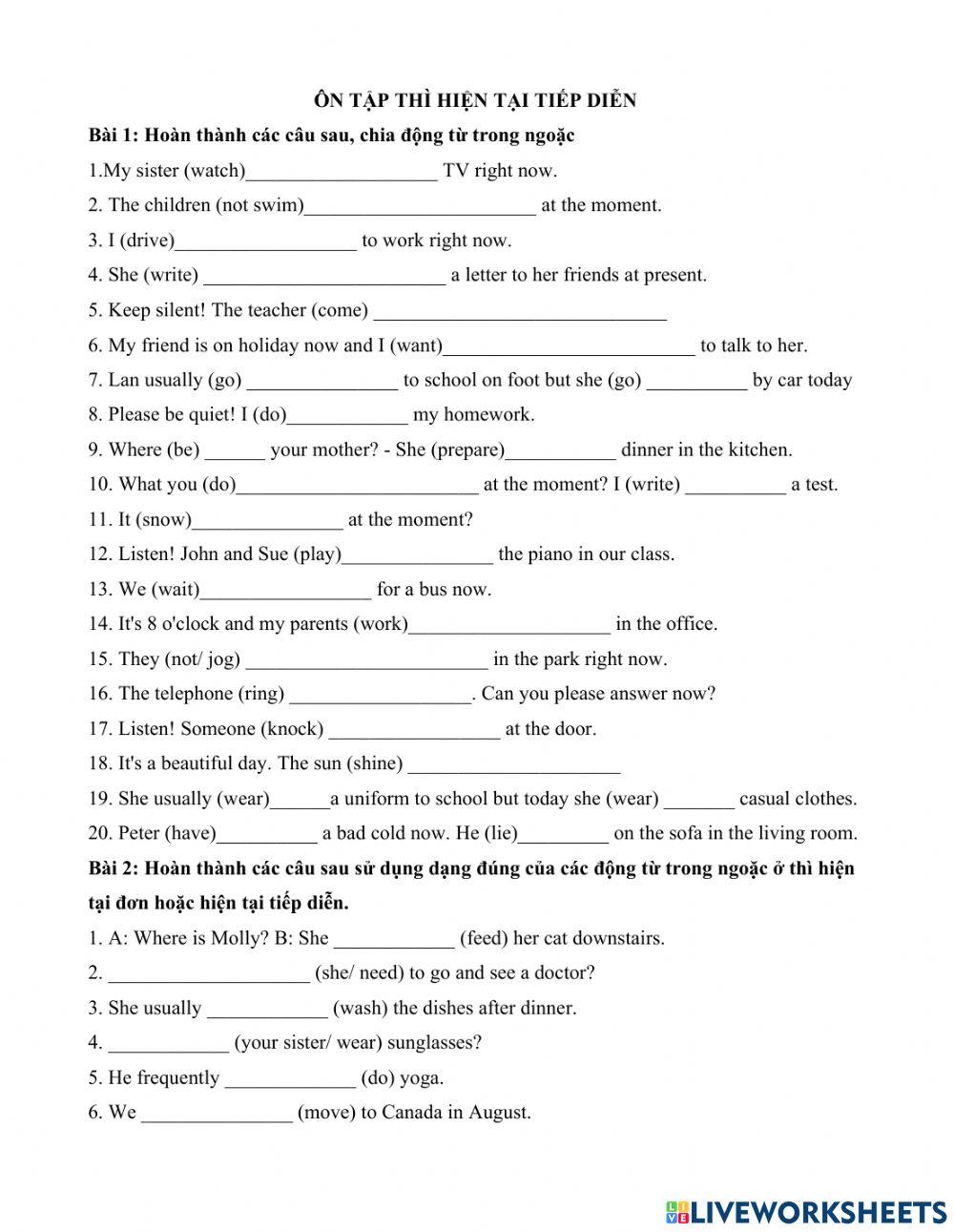 PRESENT CONTINUOUS REVIEW - HUY - DAY 5 online exercise for | Live ...