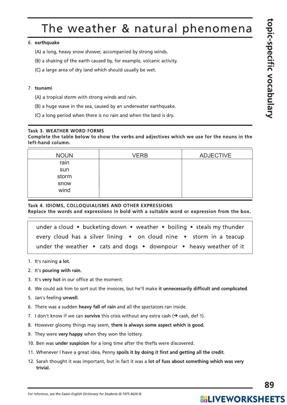 Weather online exercise for 11 | Live Worksheets