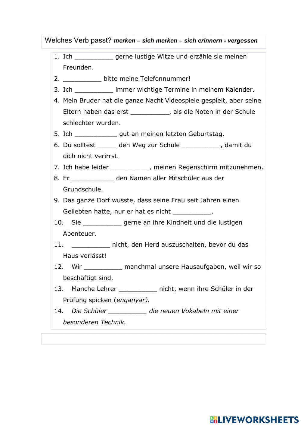 Merken- sich me… | Free Interactive Worksheets | 7092873