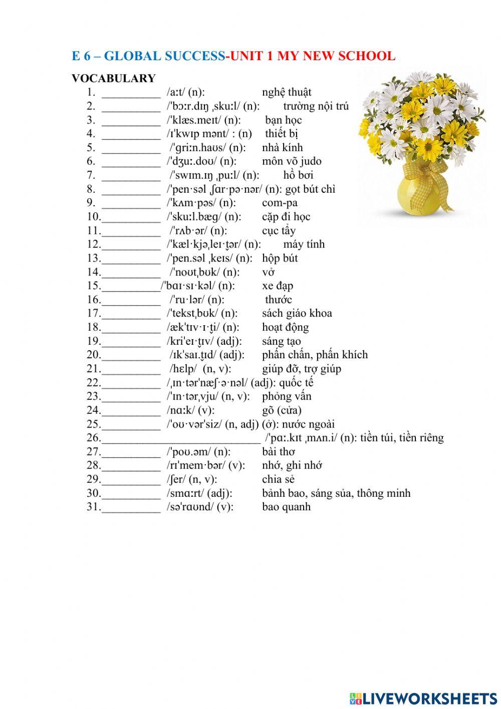 E6 GLB unit 1 vocab worksheet | Live Worksheets