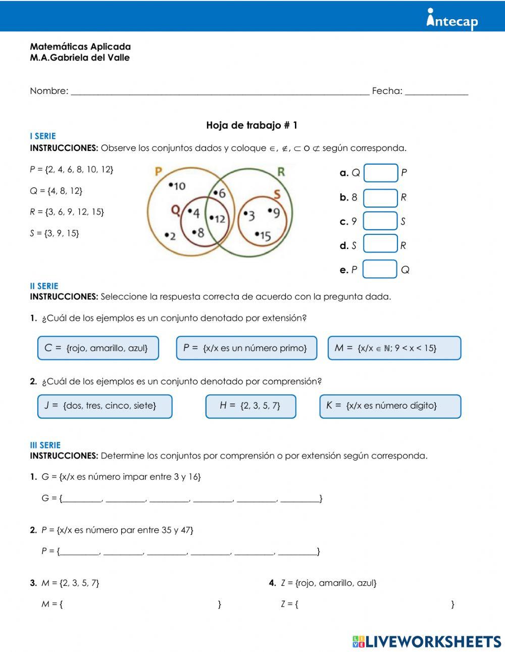 Lógica de conjuntos online exercise for 6 | Live Worksheets