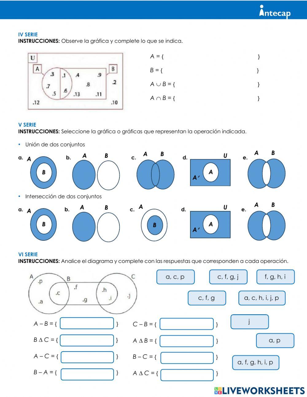 Lógica de conjuntos online exercise for 6 | Live Worksheets