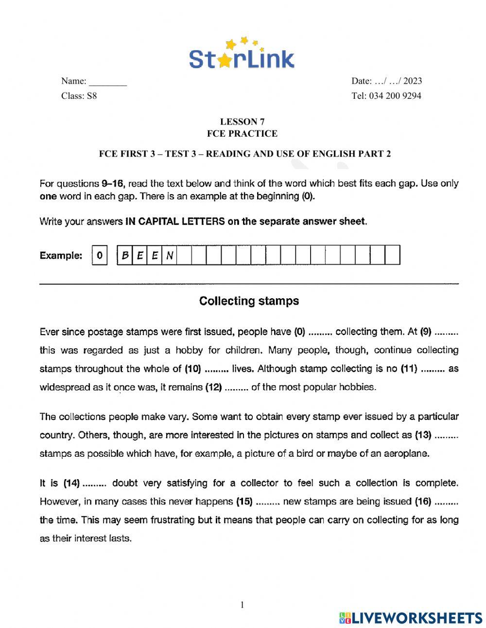 Foreign teacher-S8-Week 7-Lesson 7-FCE PRACTICE worksheet | Live Worksheets