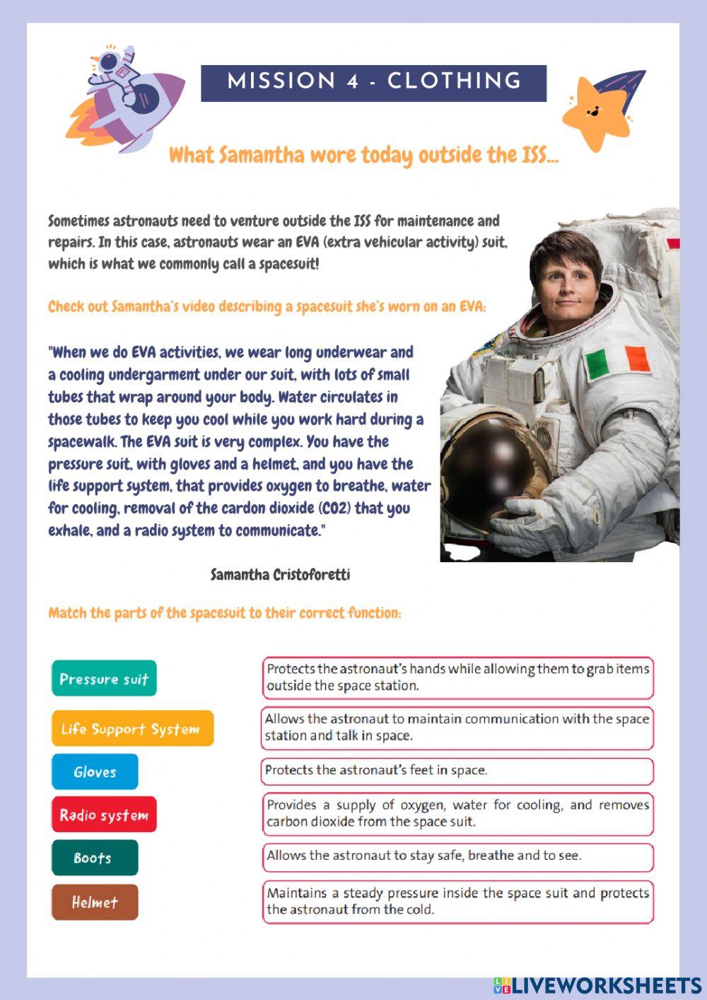 Mission 4 Spacesuit worksheet | Live Worksheets