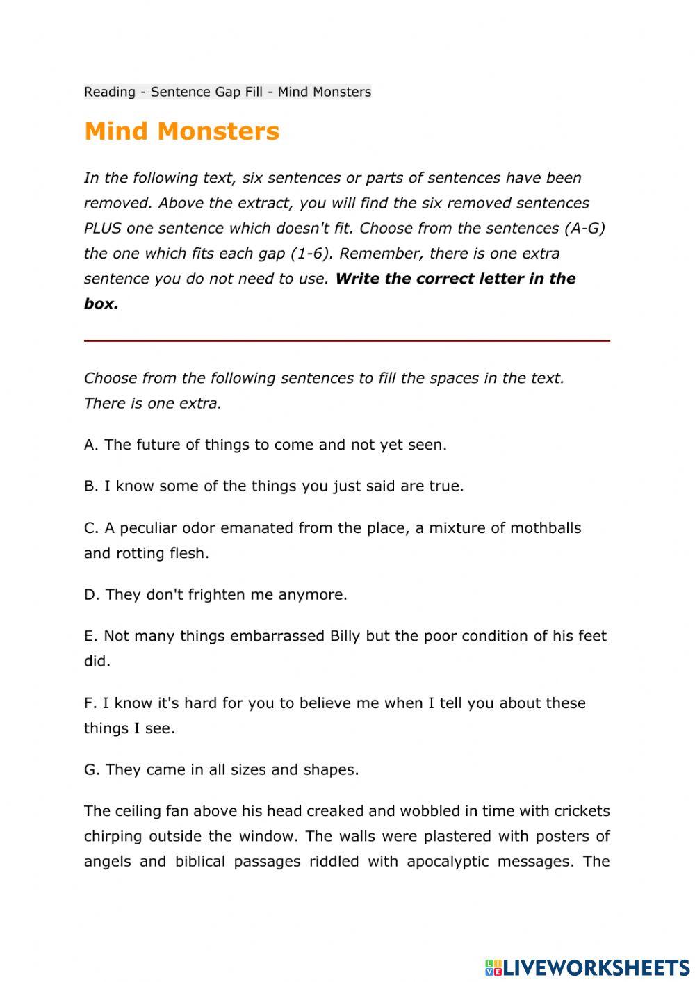 Reading - Sente… | Free Interactive Worksheets | 7093818