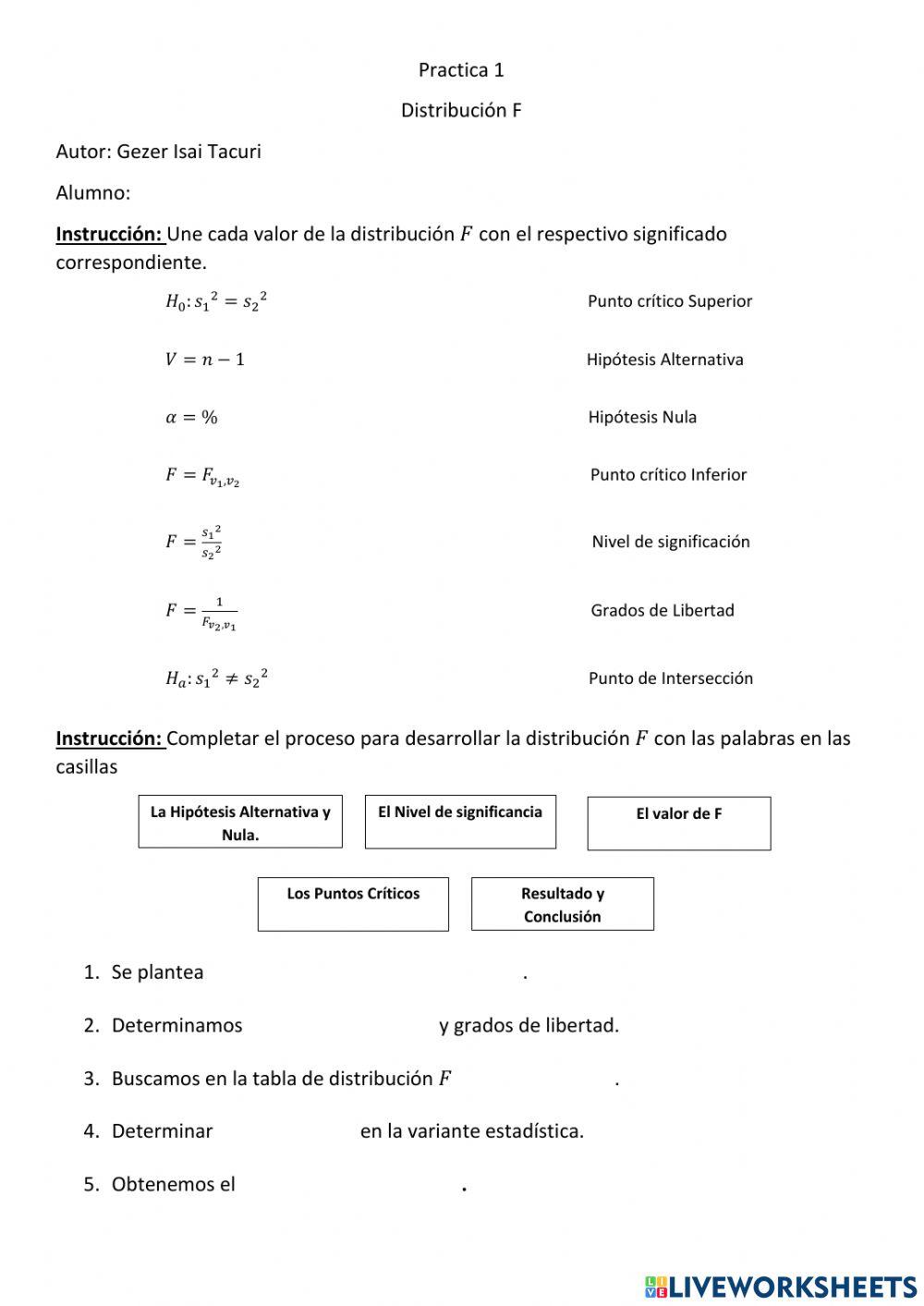 Distribución F | Free Interactive Worksheets | 7100921