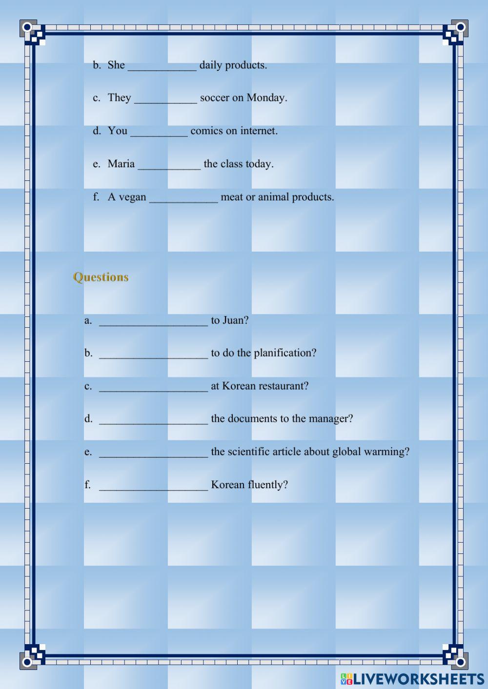 7100943 | Simple present | Teach203 | LiveWorksheets