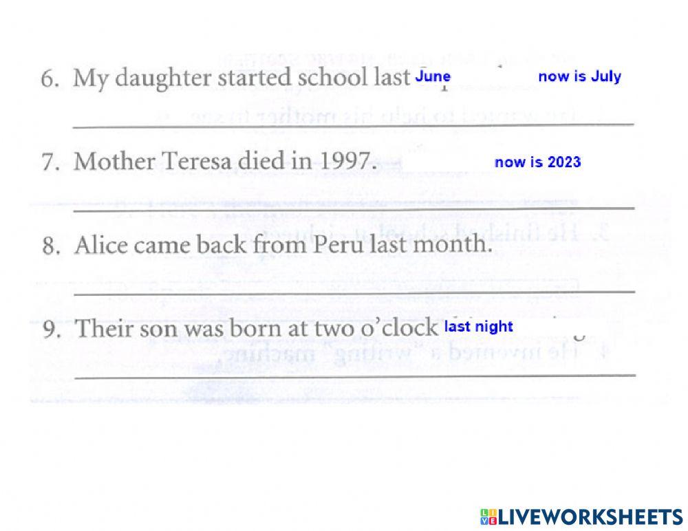 Past time expre… | Free Interactive Worksheets | 7101069