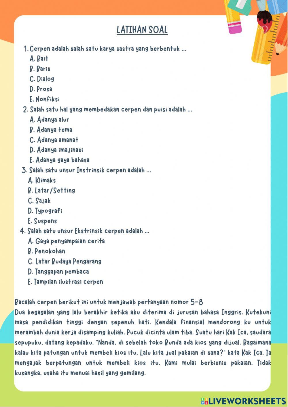 Bahasa Indonesia (Teks Cerita Pendek) worksheet | Live Worksheets